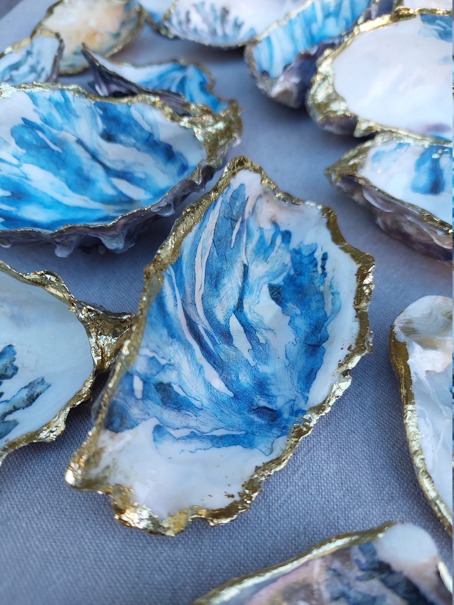 Handcrafted Dorset Oyster Shells - Blue Coral & Gold Guilding. GIFT ...
