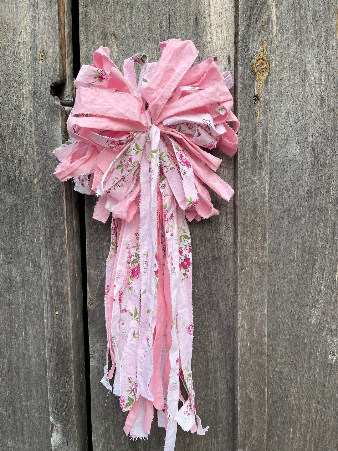 Rag Bow, Wreath Accent, Wreath Adornment, Shabby Chic Bow, Bohemian Bow ...