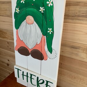 Spring Gnome Porch Leaner | 3D Floral Gnome Sign | Rustic Picket Fence ...