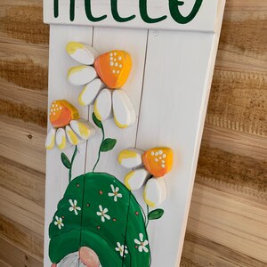 Spring Gnome Porch Leaner | 3D Floral Gnome Sign | Rustic Picket Fence ...