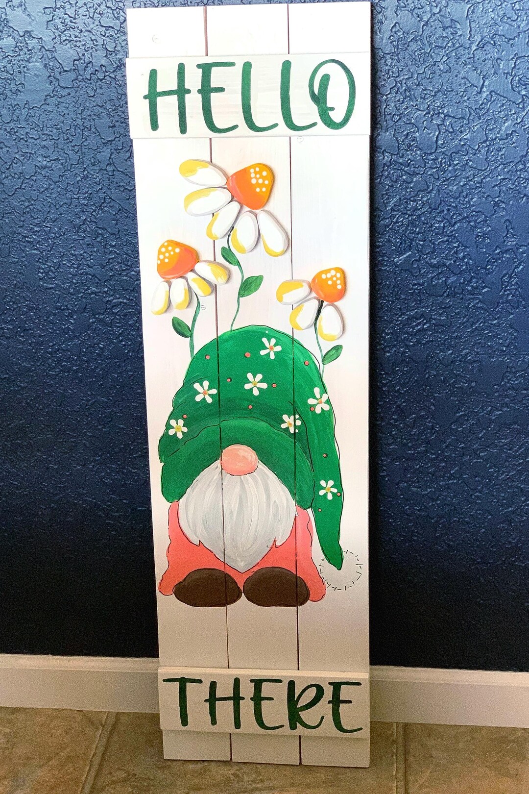 Spring Gnome Porch Leaner | 3D Floral Gnome Sign | Rustic Picket Fence ...