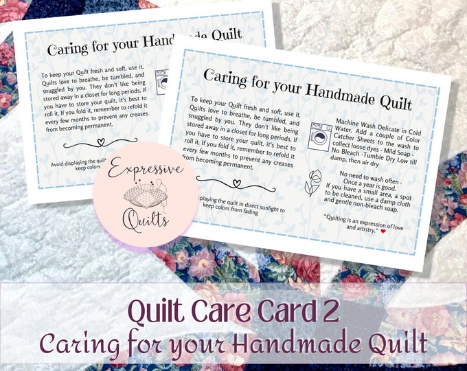 Quilt Care Guide Card, Printable Quilt Wash Guide, Quilt Insert Card ...