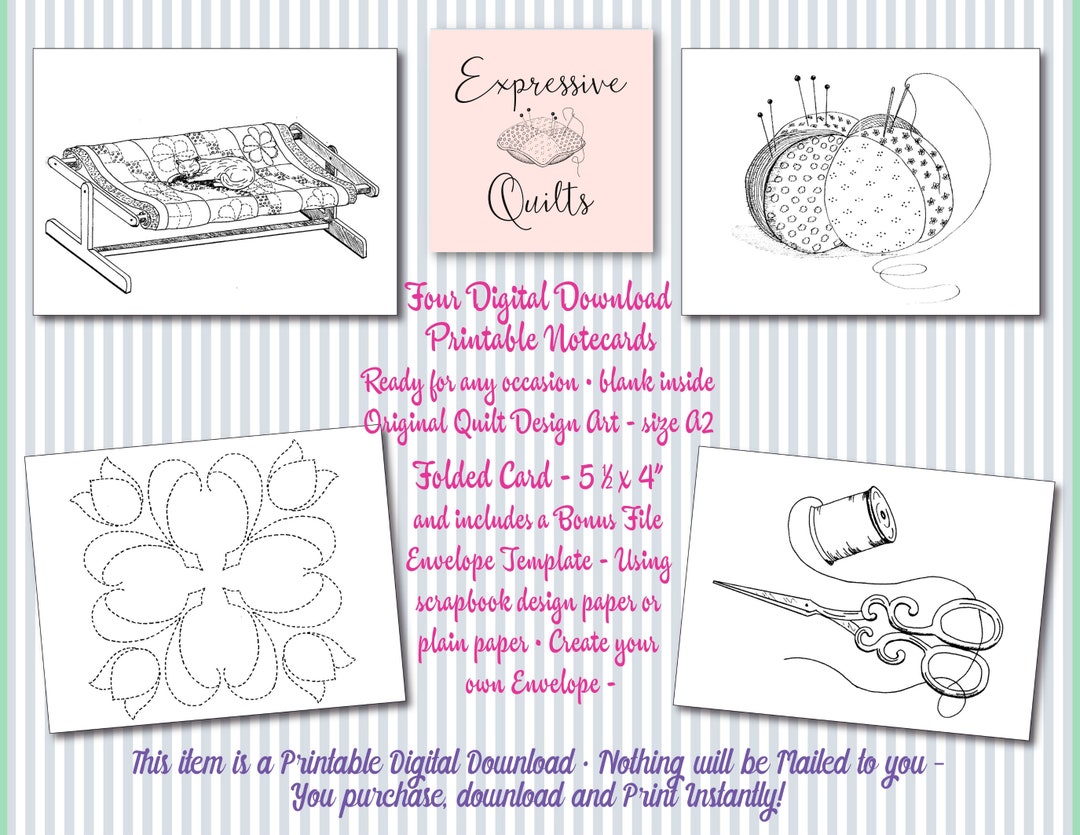 Quilt Notecards Collection of 4 Original Art for Any Occasion Digital ...