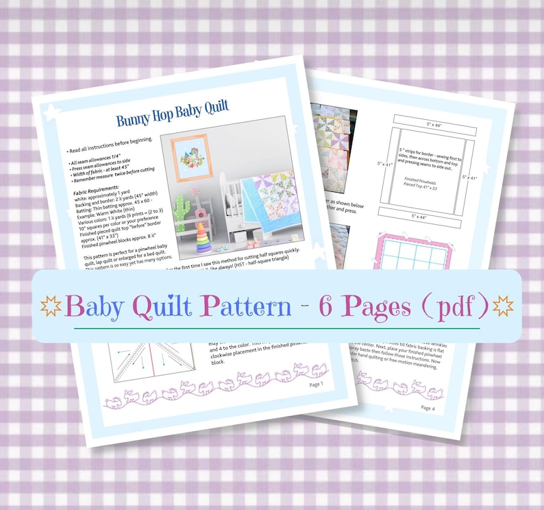 Bunny Hop Pinwheel Baby Quilt Pattern: Printable Sewing Guide (42"x52 ...