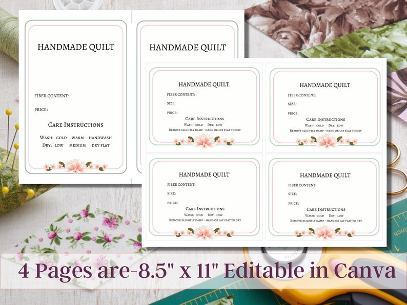 Quilted Product Tags & Labels Editable for Your Handmade Items, Craft ...