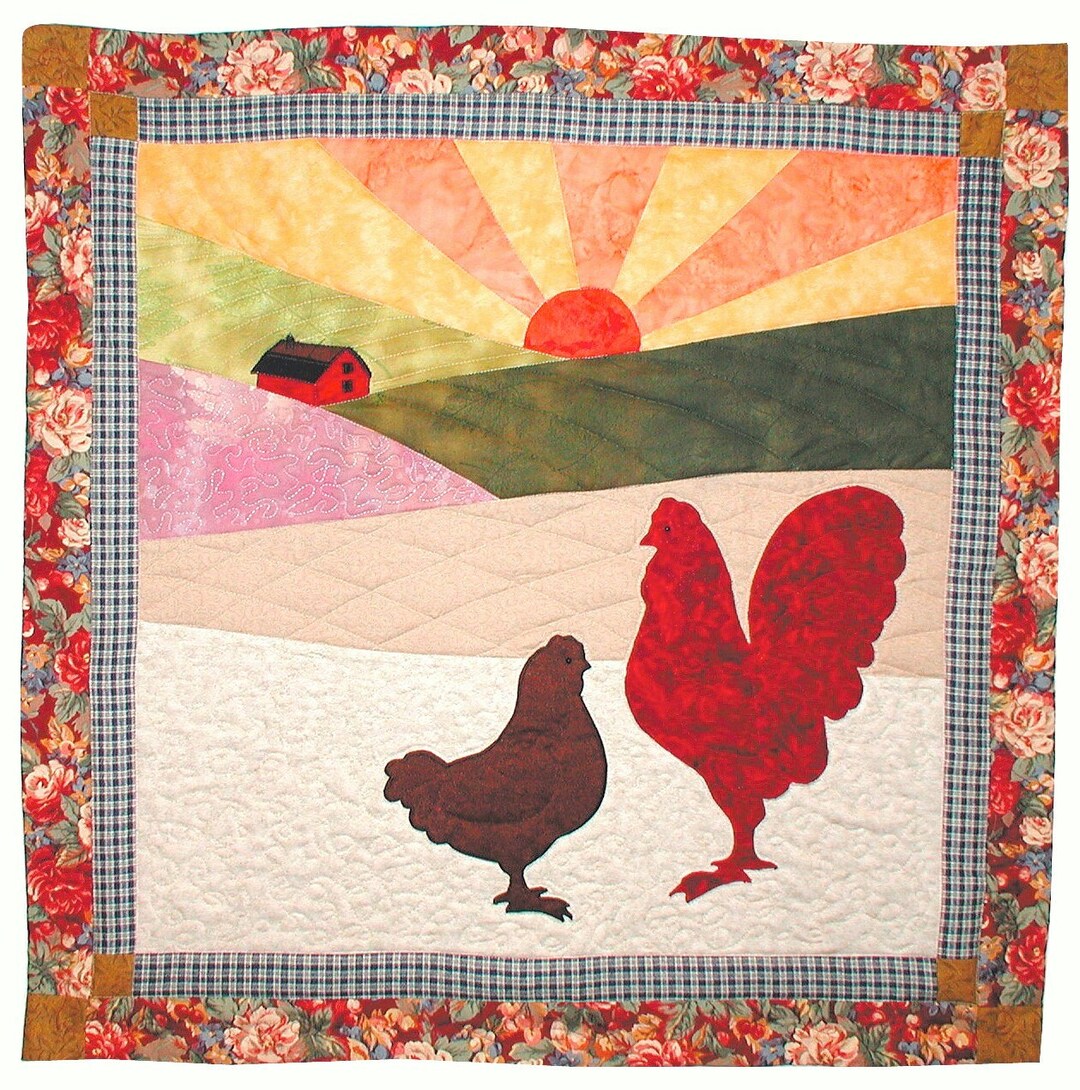 Farm Decor Chicken and Rooster Wall Quilt - Digital Download - Fusible ...