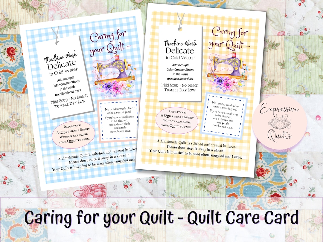 Quilt Care Instructions Cards, Laundry Care Instructions - Blue ...