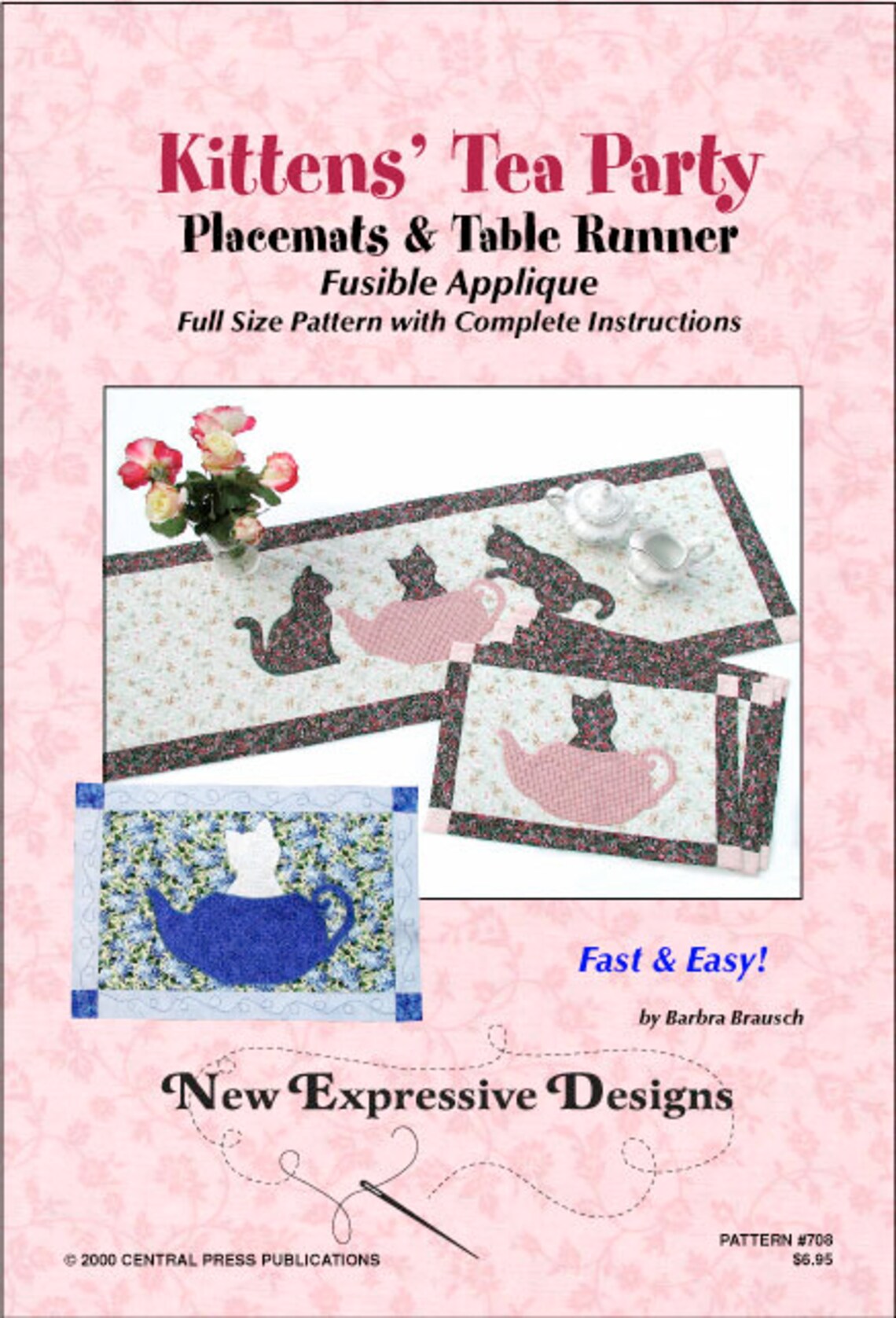 Cat Table Runner, Placemats Quilt Pattern - Kittens Tea Party - Fusible ...