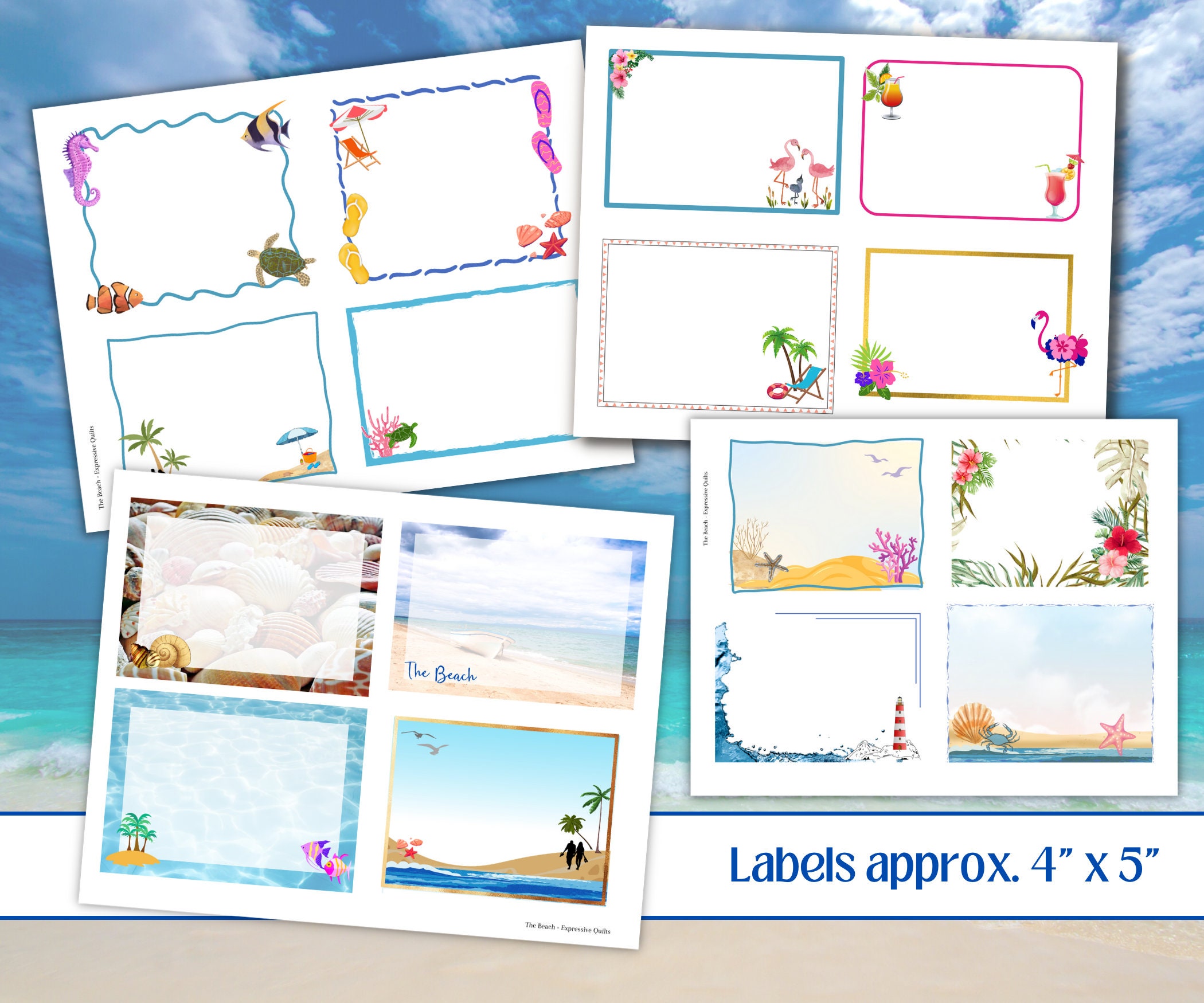 The Beach, Tropical Labels for Quilts Are Printable to Fabric, a ...