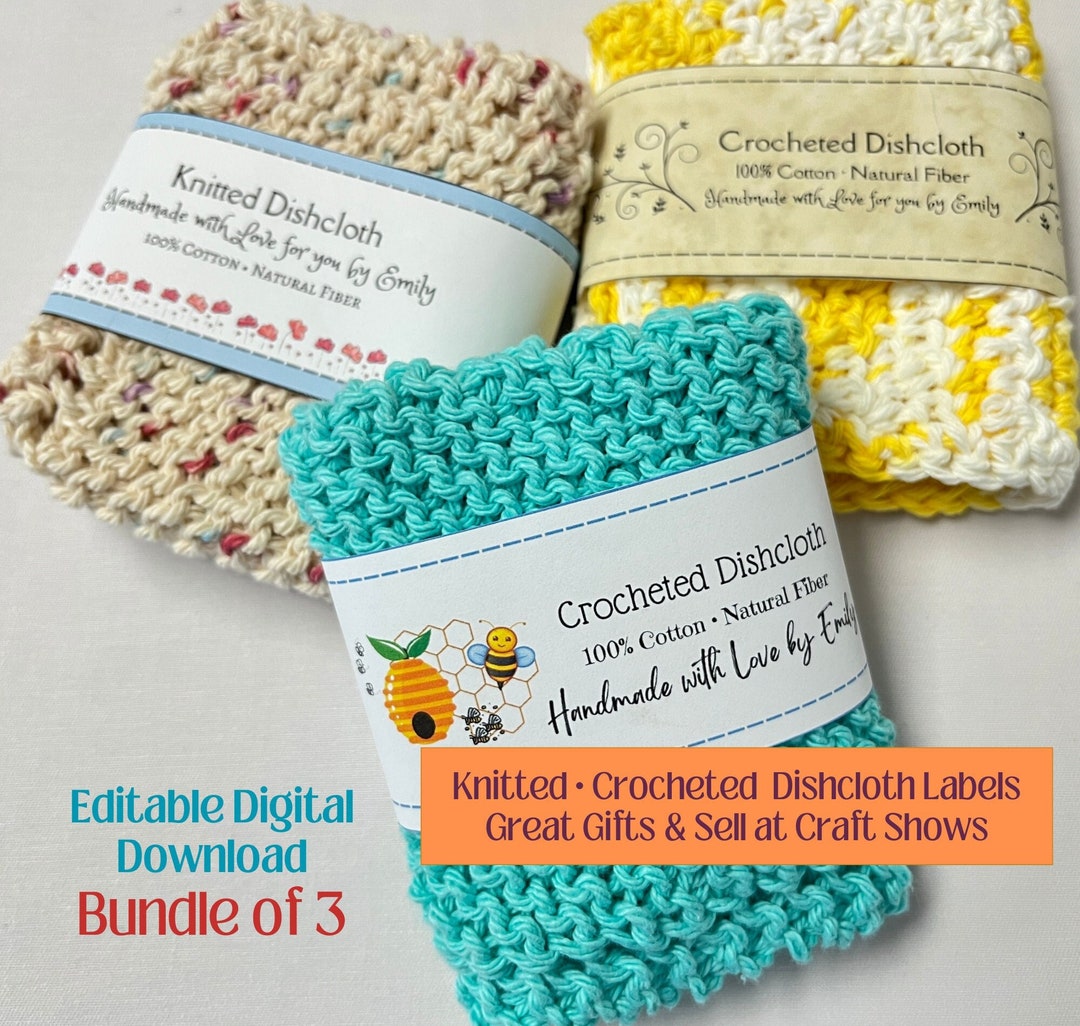 Crochet, Knitting Personalized Dishcloth Wrap Labels of Everyday Posies ...