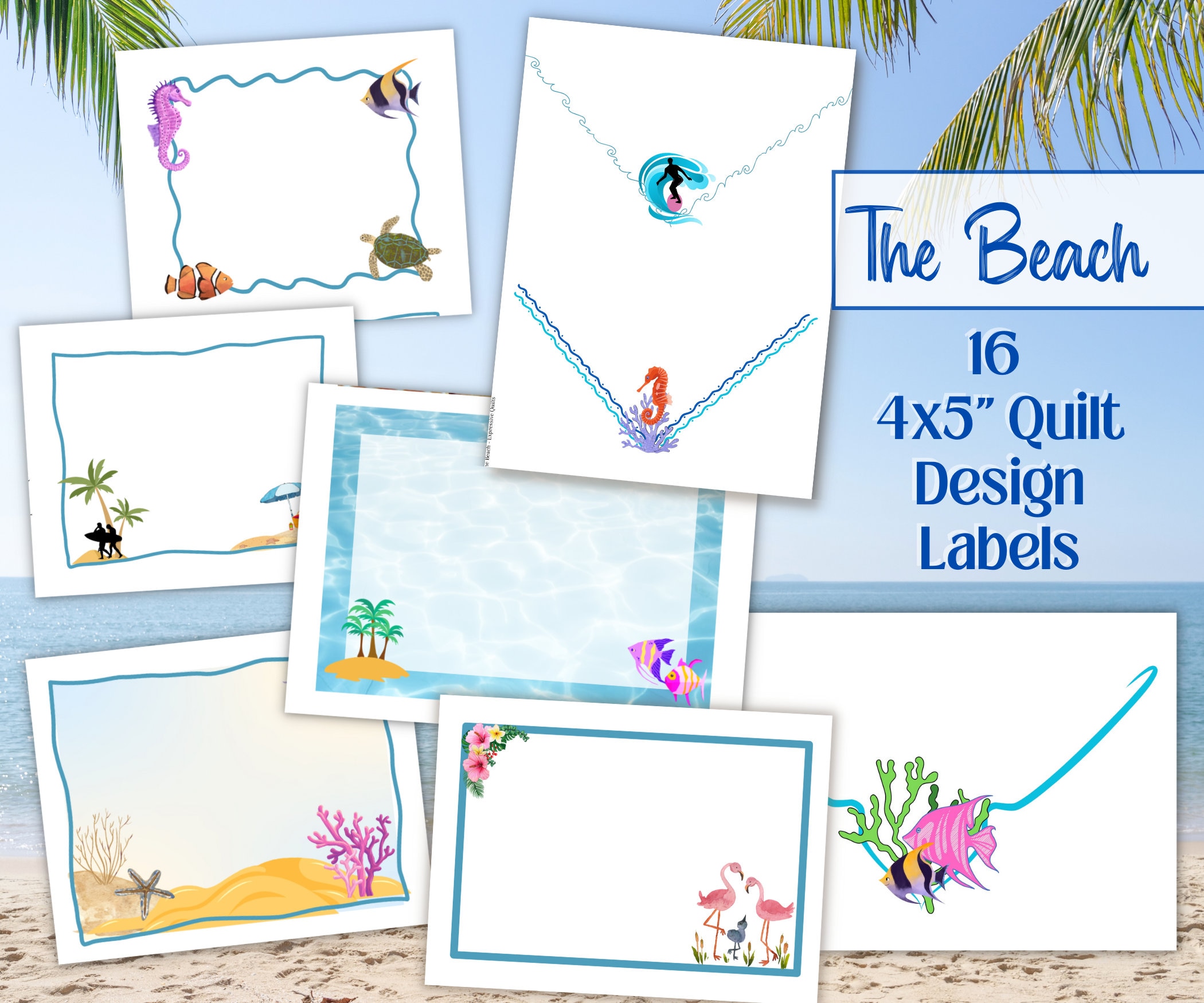The Beach, Tropical Labels for Quilts Are Printable to Fabric, a ...
