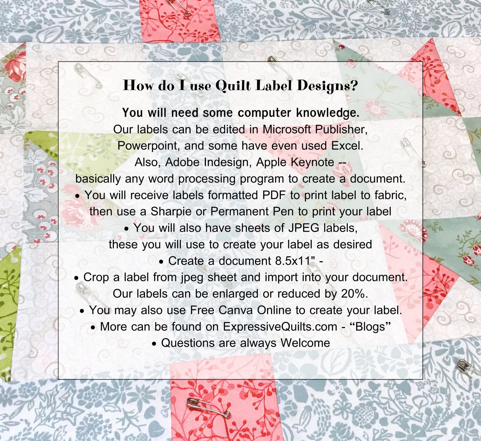 Quilt Labels Printable 2 Digital Download Offers 19 Labels to Print 3 ...
