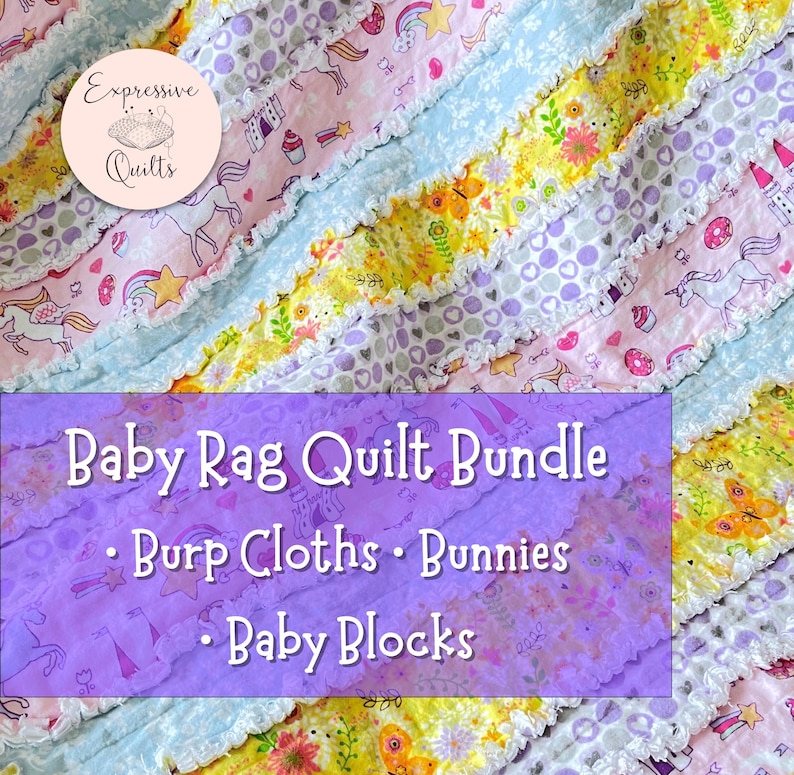 Baby Rag Quilt Bundle - Burp Cloths, Bunnies, & Baby Blocks Patterns ...