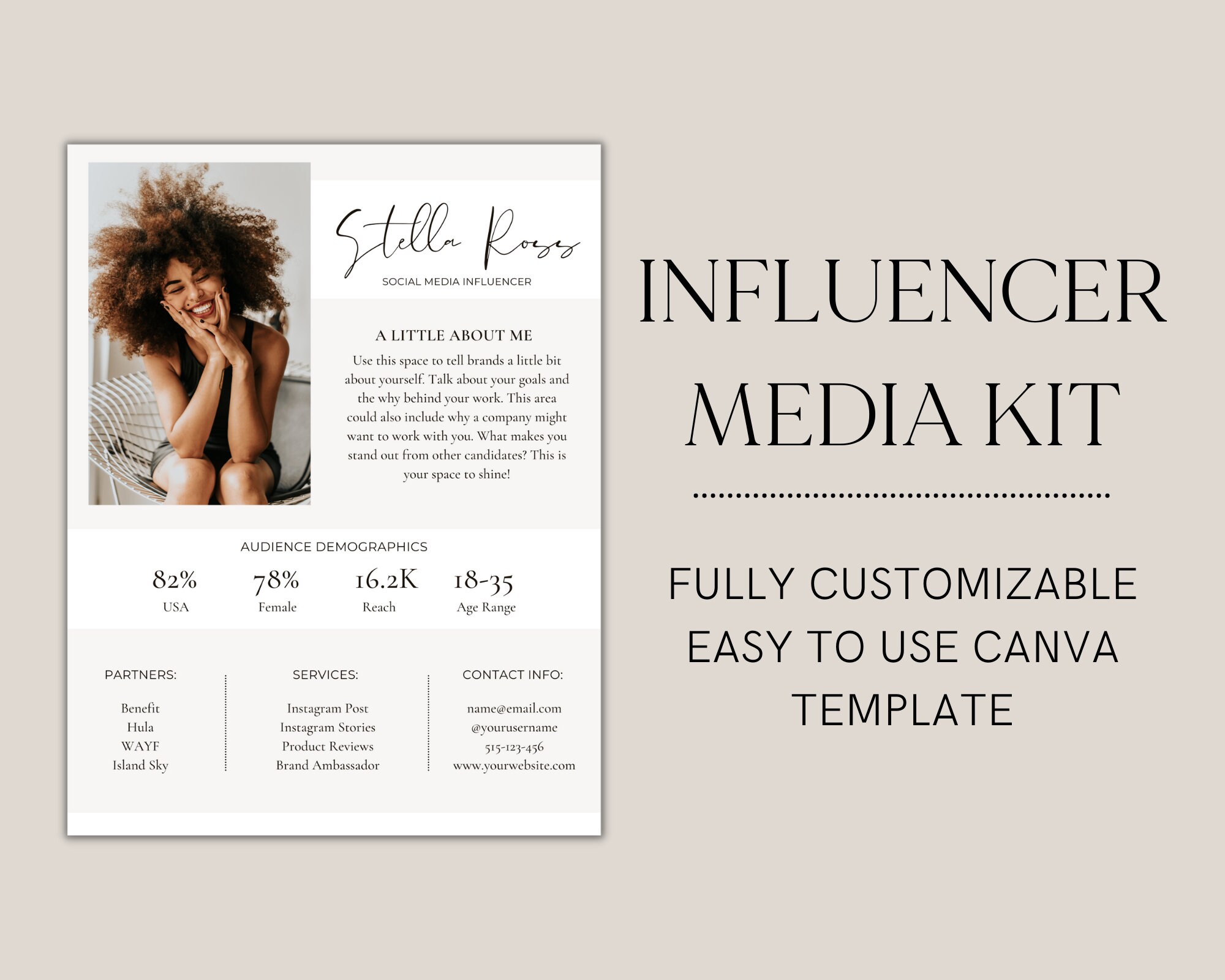 Influencer Media Kit Template for Canva - Etsy
