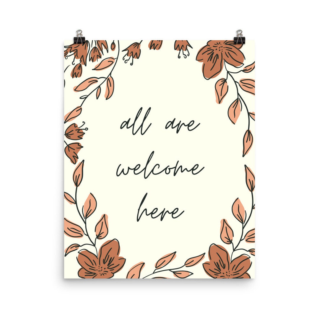 All Are Welcome Here Coral Floral Poster - Etsy
