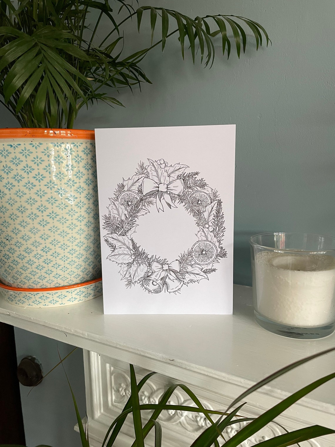Christmas Wreath Colouring in Card Instant Digital Download Festive ...