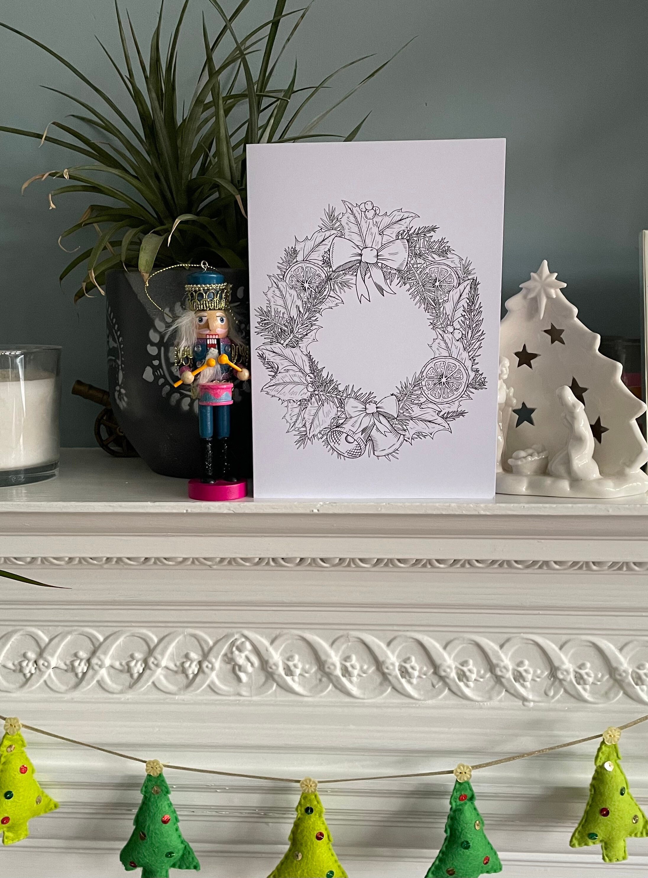 Christmas Wreath Colouring in Card Instant Digital Download Festive ...