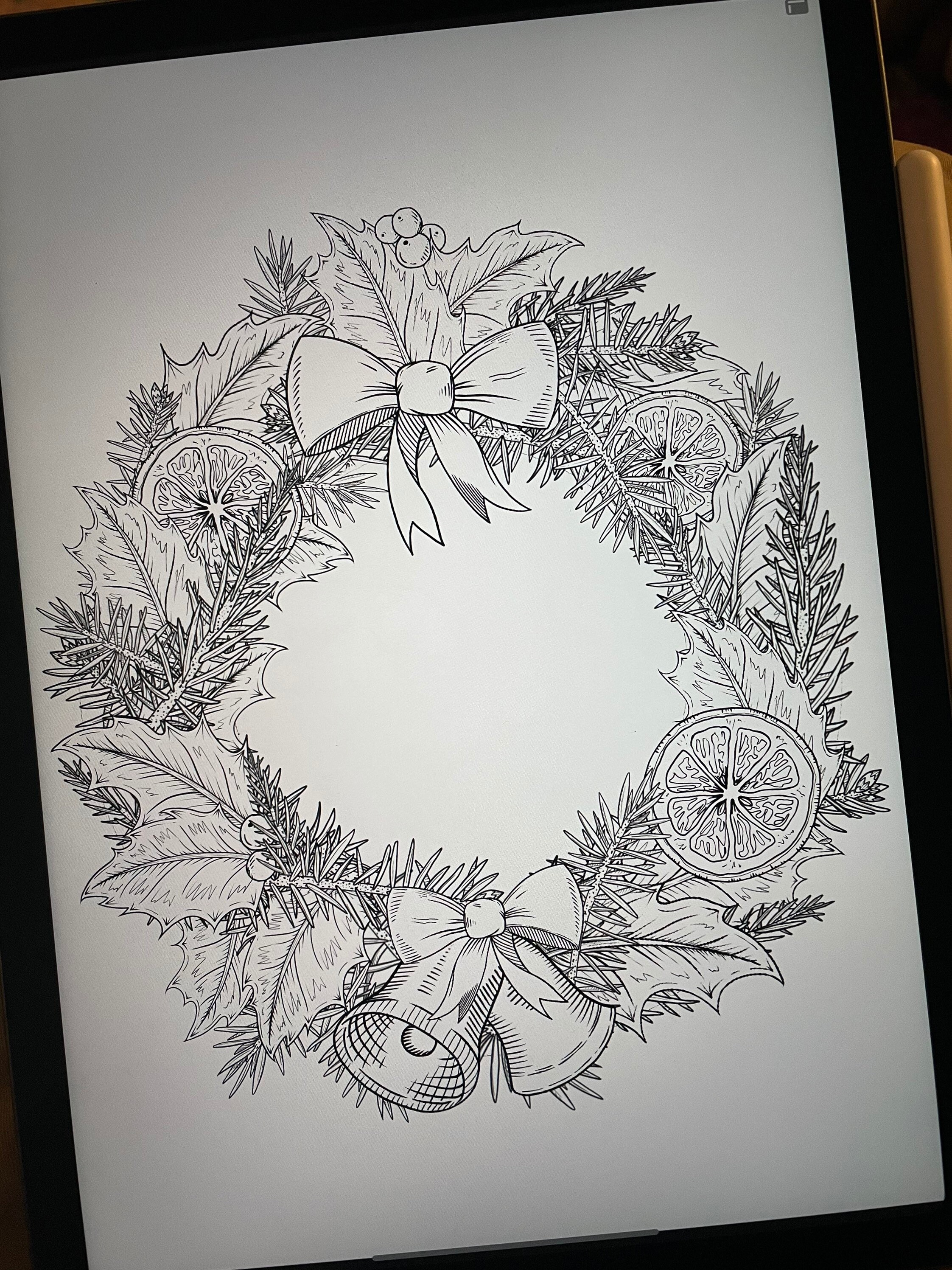 Christmas Wreath Colouring in Card Instant Digital Download Festive ...