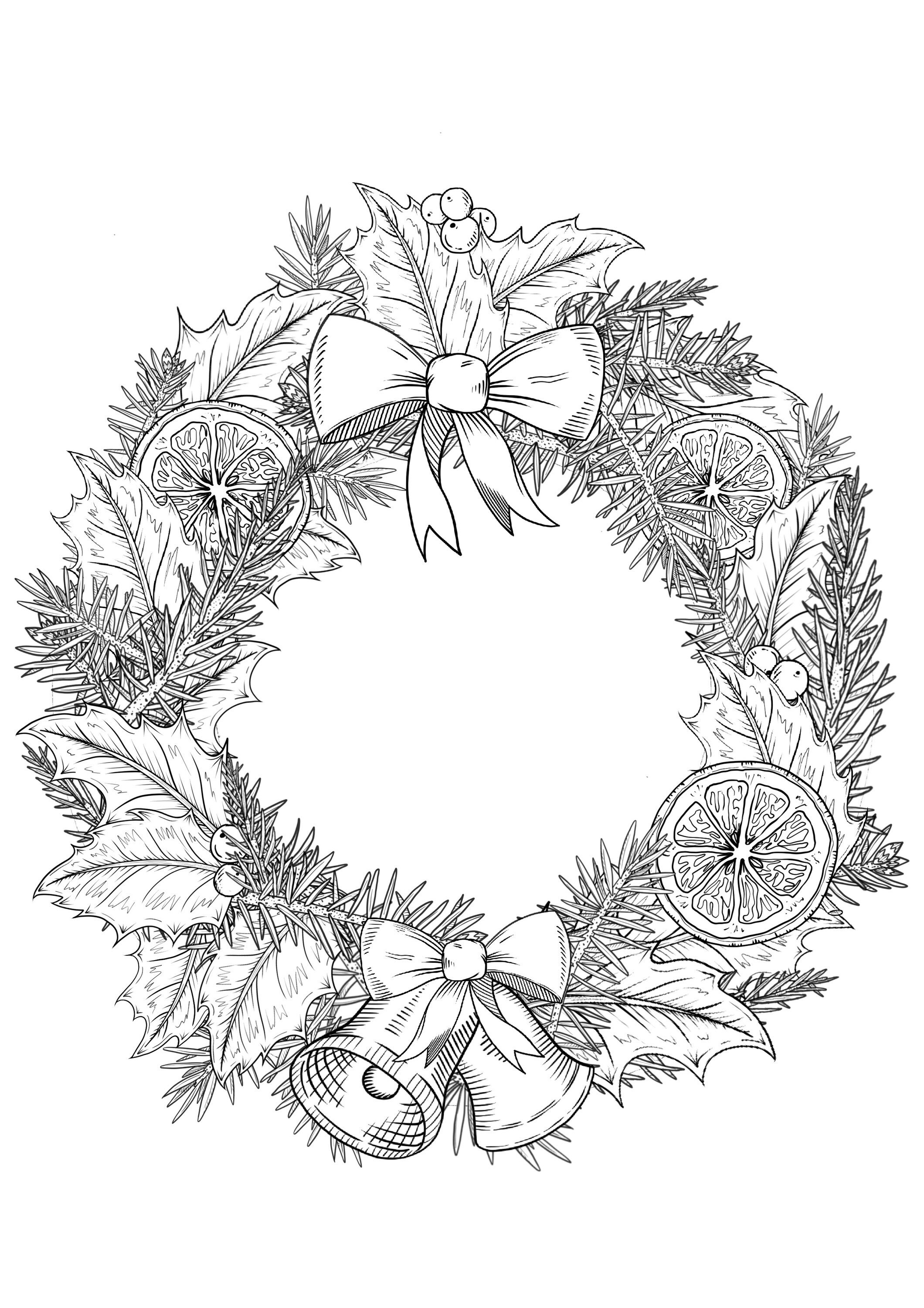 Christmas Wreath Colouring in Card Instant Digital Download Festive ...