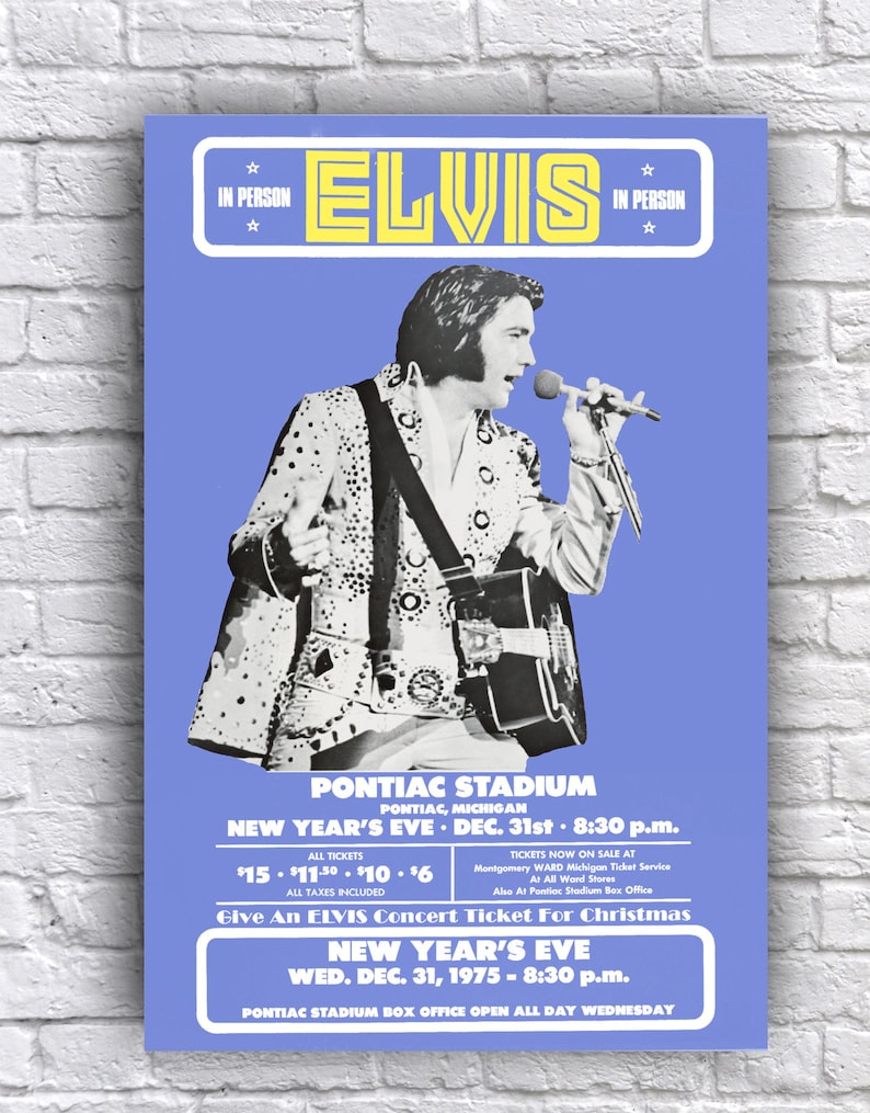 Elvis Presley 1975 Detroit Michigan New Year's Eve 12" X 18" Promo ...