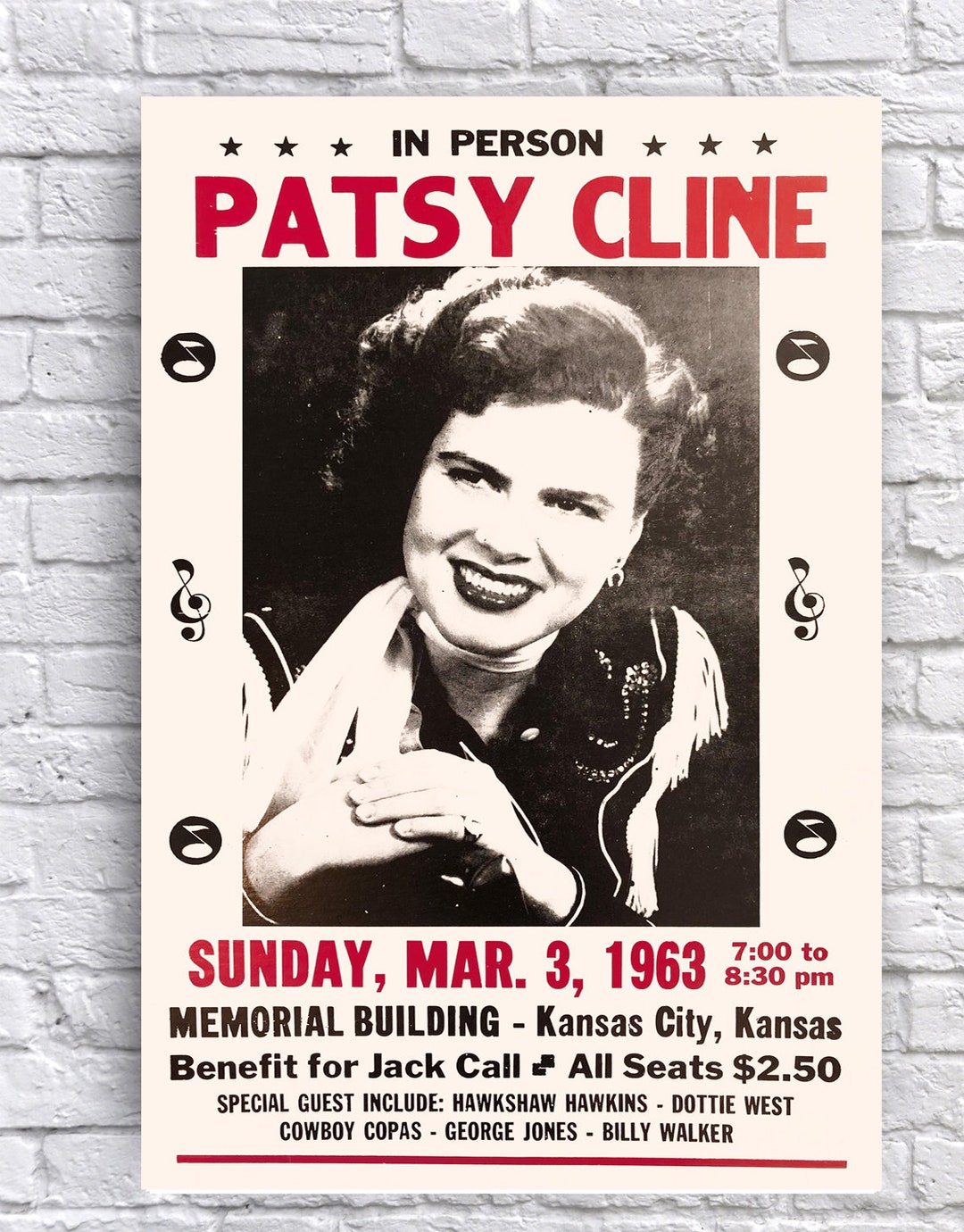 Patsy Cline in Person 1963 Kansas City Missouri Final Show 12" X 18 ...