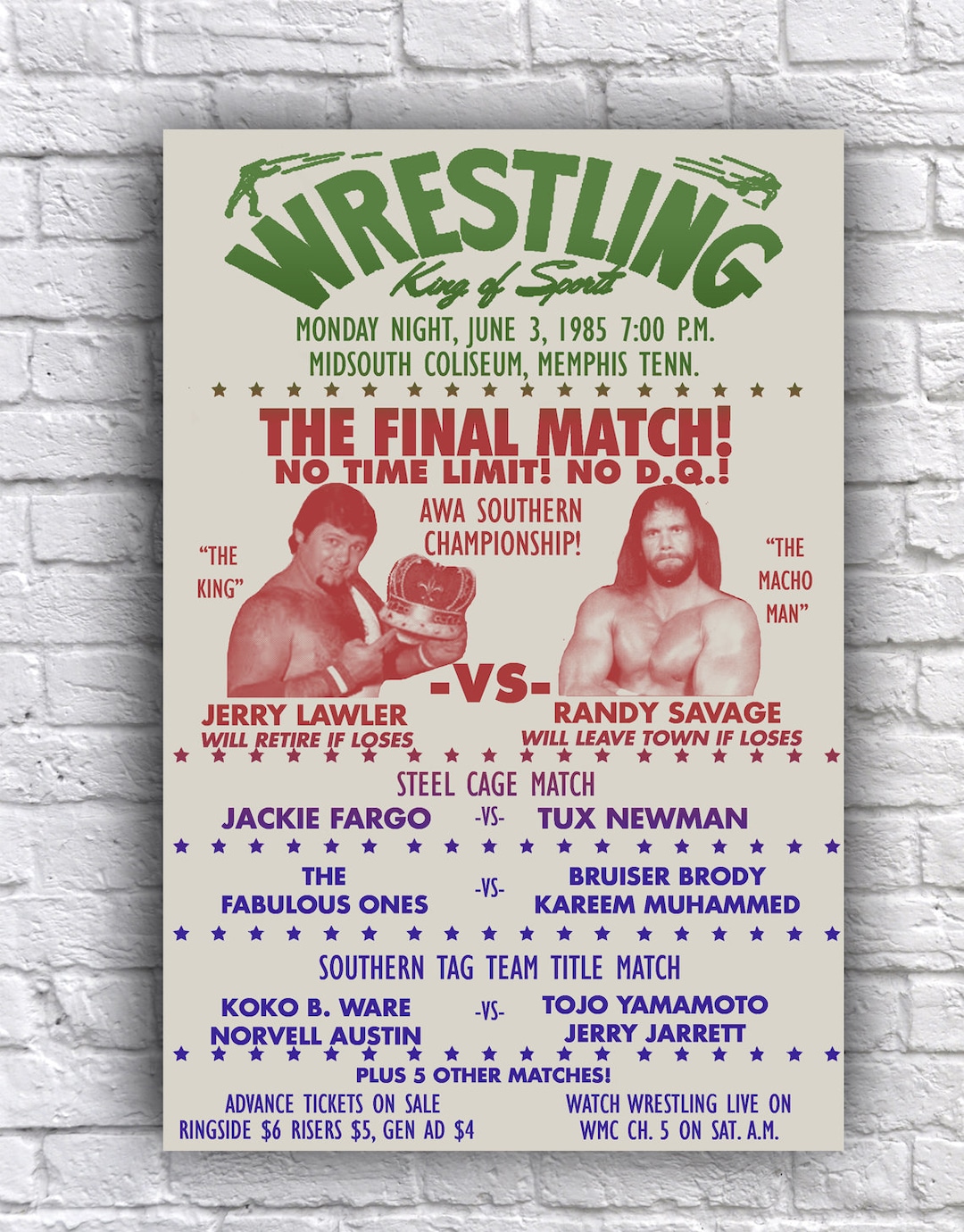Jerry the King Lawler Vs. Randy Macho Man Savage 1985 Memphis Wrestling ...