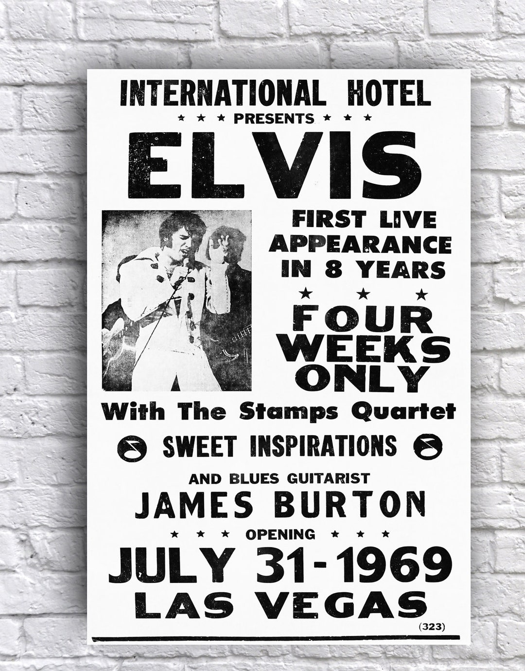 Elvis Presley Live 1969 Las Vegas International Hotel 12" X 18" Promo ...