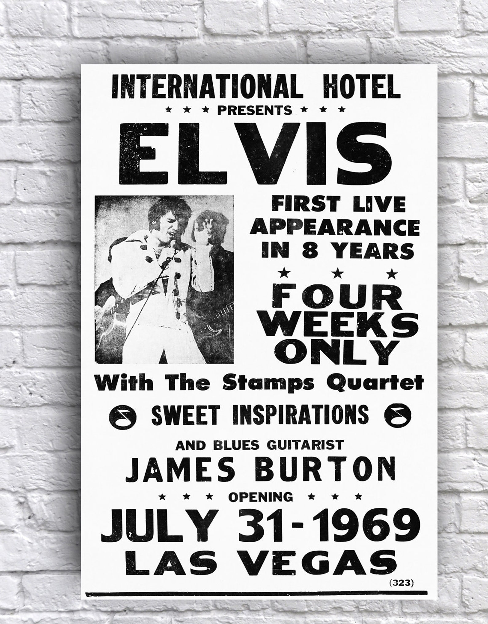 Elvis Presley Live 1969 Las Vegas International Hotel 12" X 18" Promo ...