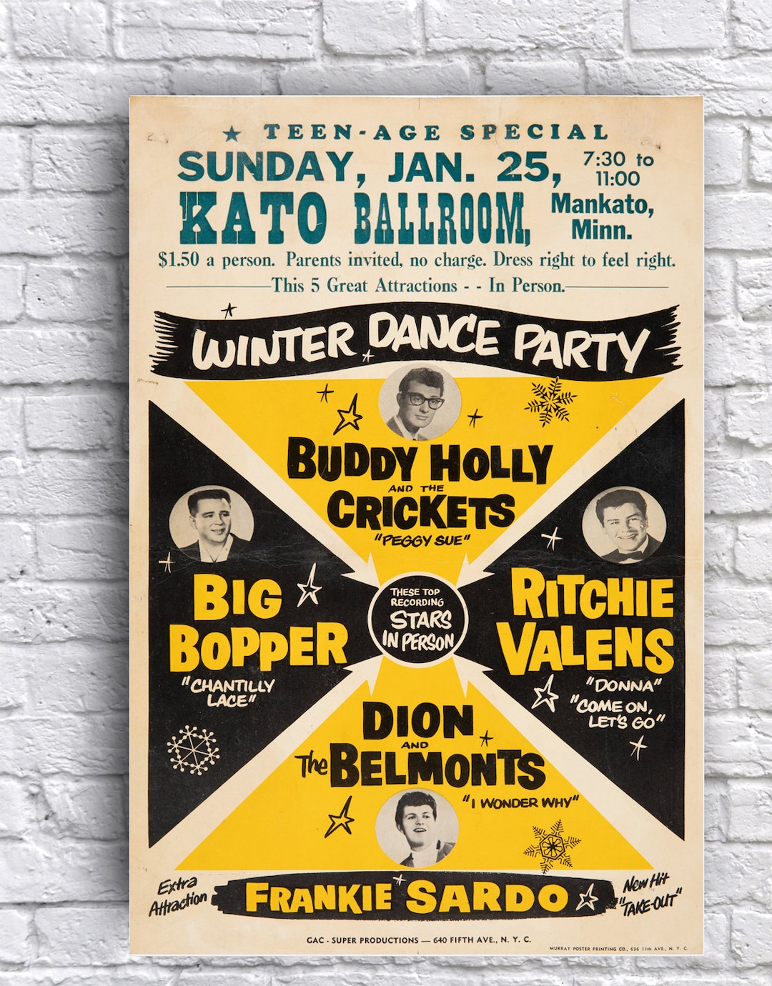 Buddy Holly Big Bopper Ritchie Valens 1959 Winter Dance 12" X 18 ...