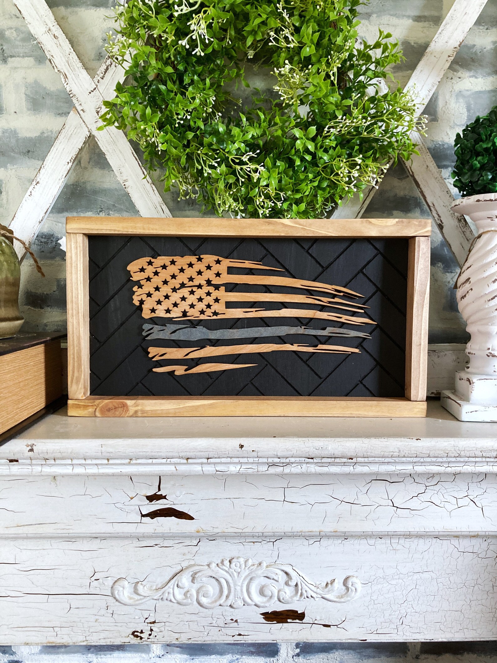 Medium Thin Blue Line Wood Flag for Police Support Tattered - Etsy