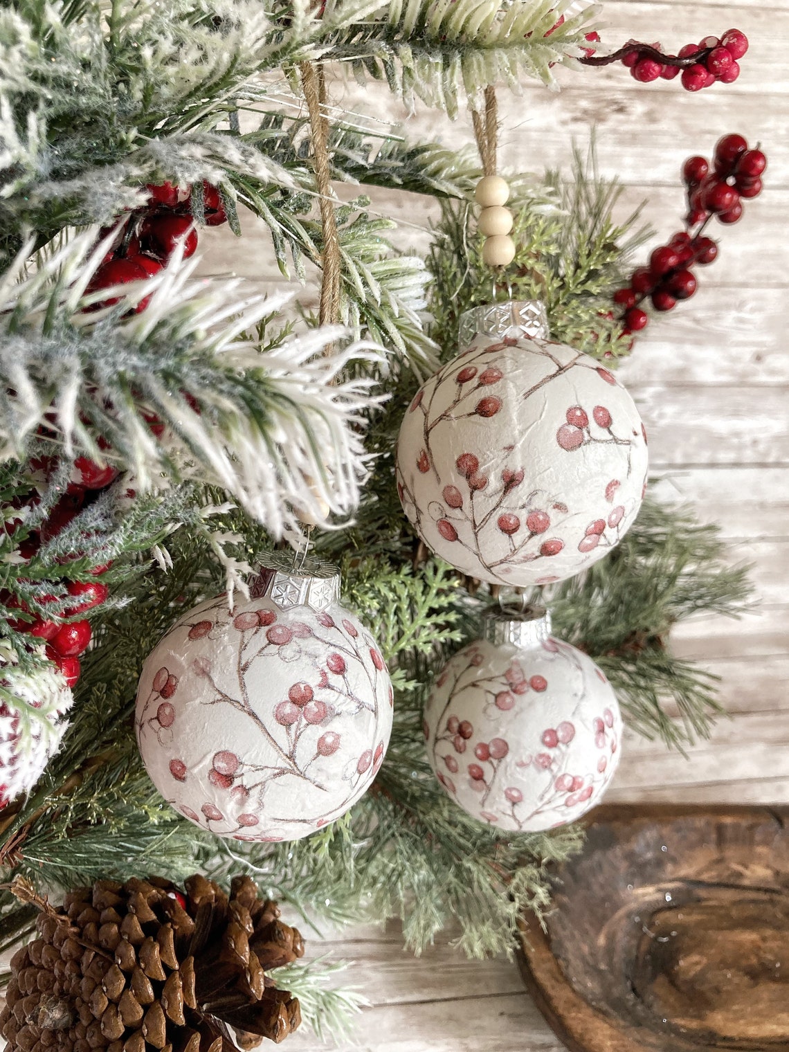 Sets of Winter Berry Handmade Christmas Ornaments White & Red - Etsy