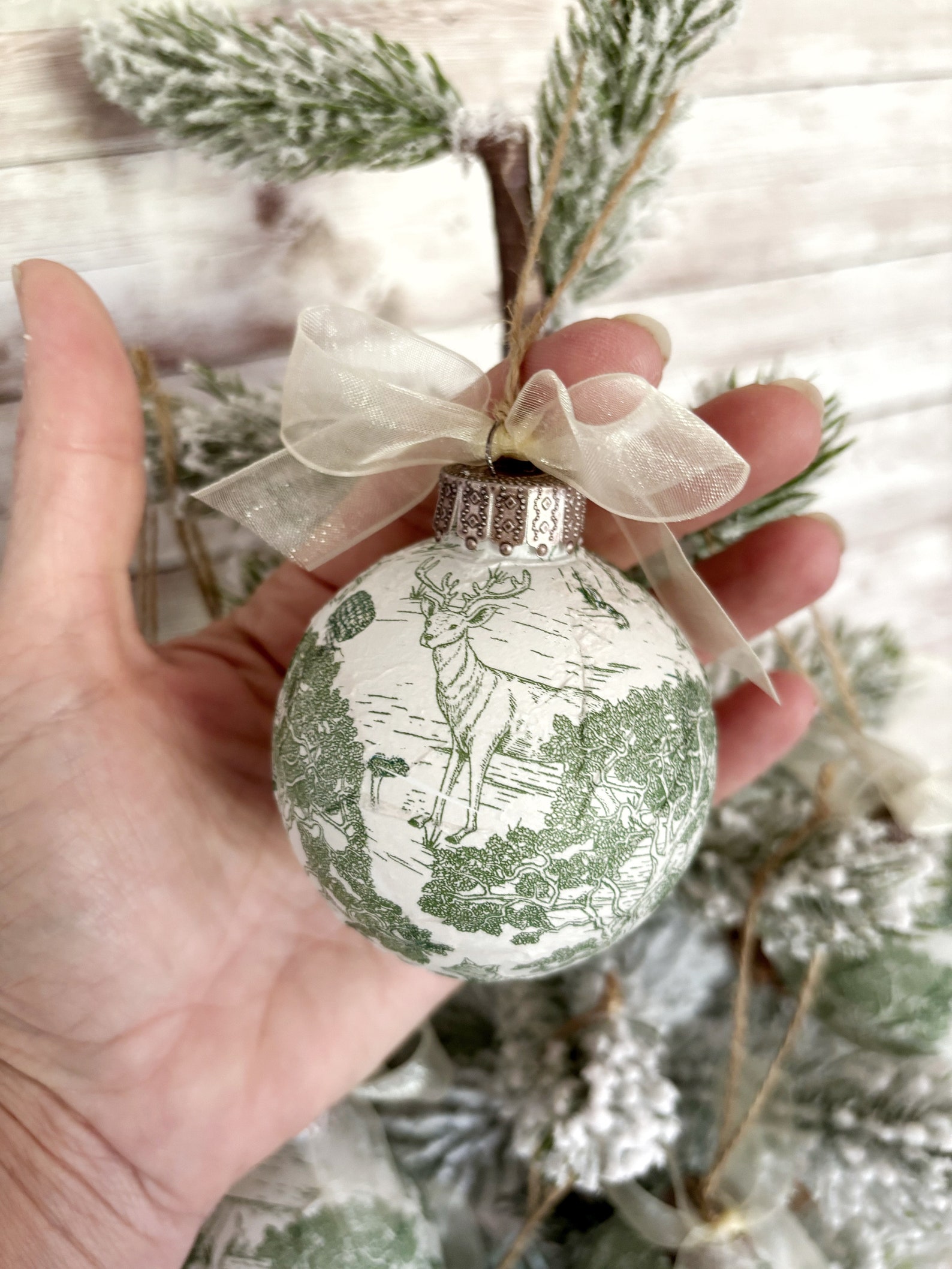 Sets of Toile Christmas Ornaments, French Country Decoupage Ornament ...