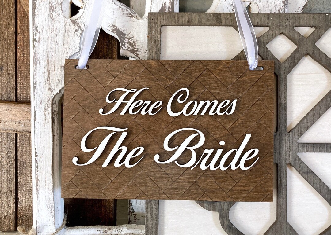 Here Comes the Bride Sign With Herringbone Background and 3D Letters ...
