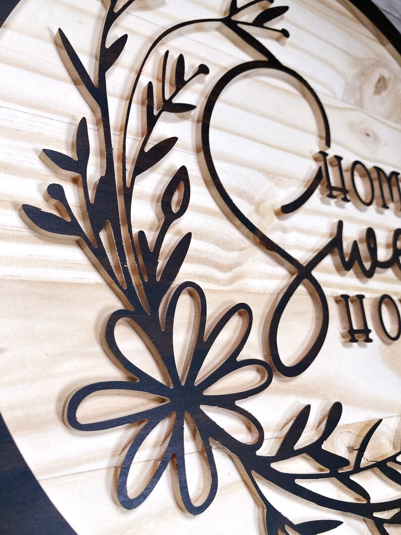 Carved Wood Sign Front Porch Decor 3D Round Home Sweet Home - Etsy