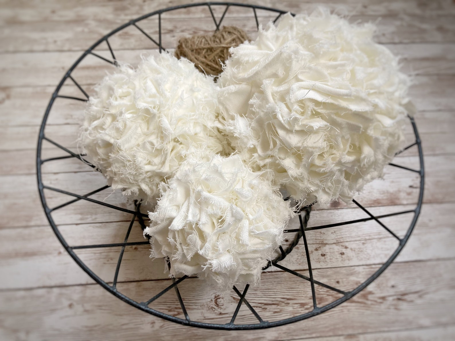 Set of 3 Farmhouse Chic Rag Balls Centerpiece Dough Bowl | Etsy