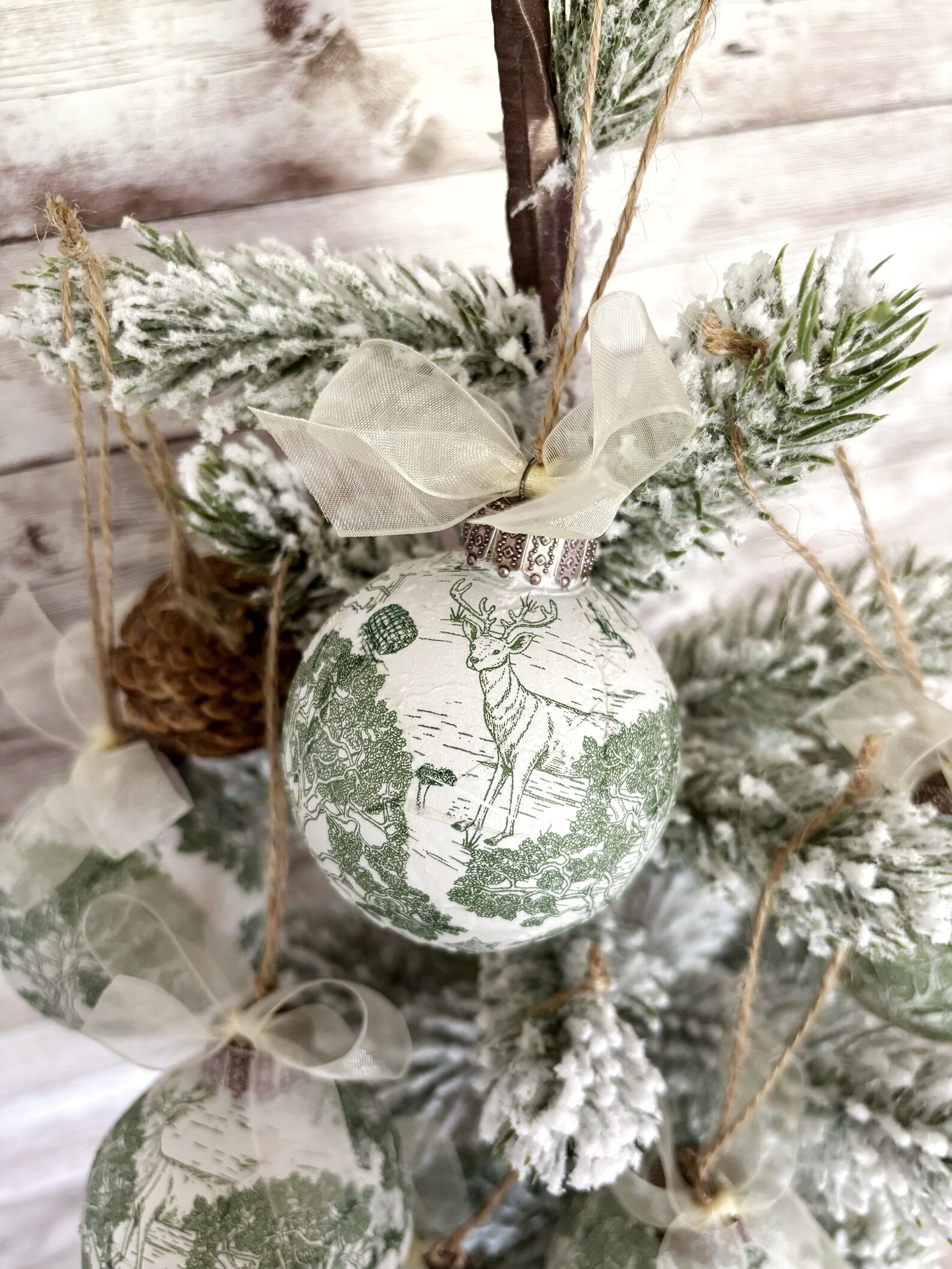 Sets of Toile Christmas Ornaments, French Country Decoupage Ornament ...