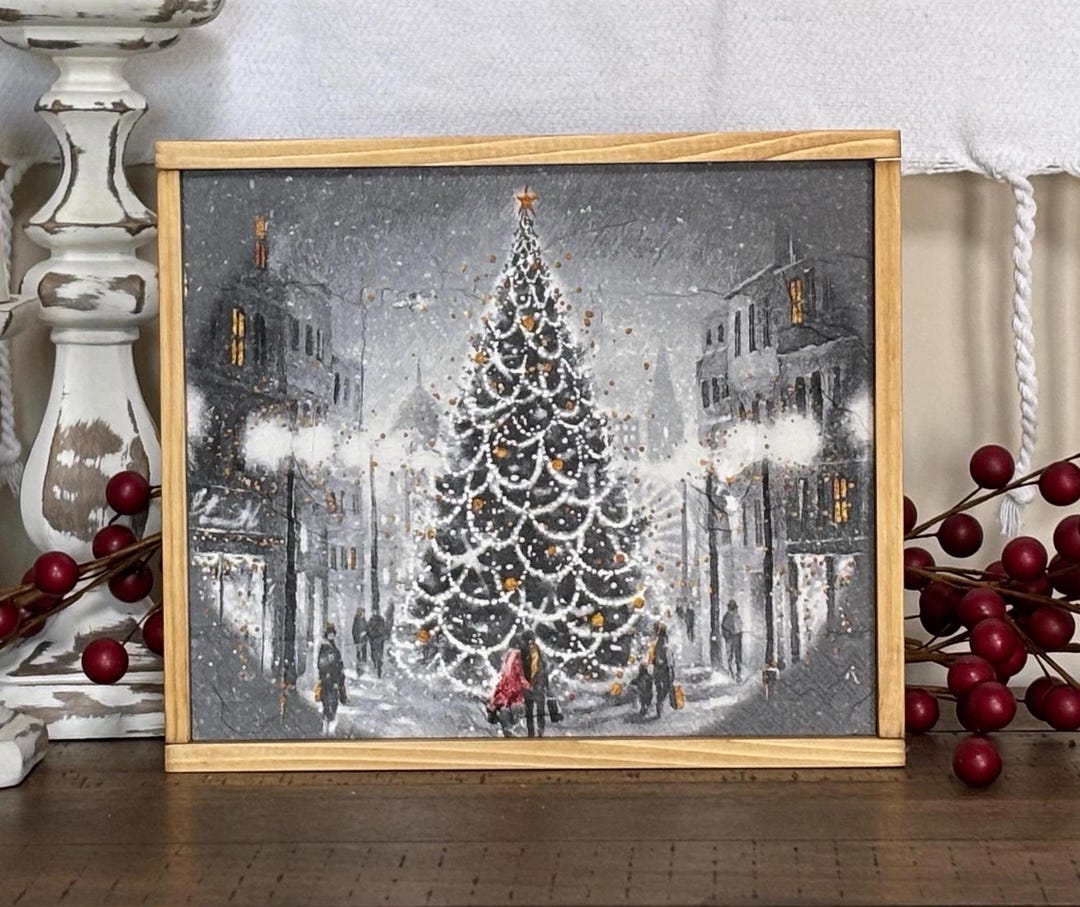 Lighted Outdoor Christmas Tree Wood Sign, Decoupaged Wooden Sign ...