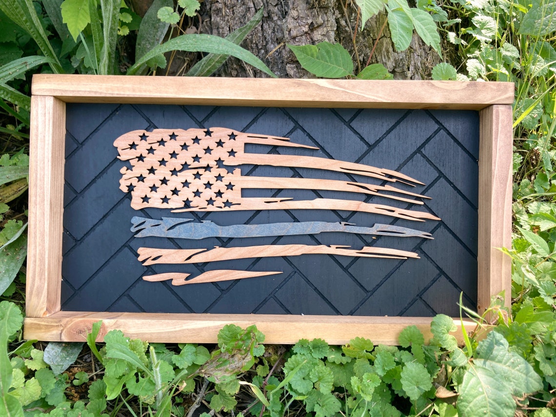 Medium Thin Blue Line Wood Flag for Police Support Tattered - Etsy