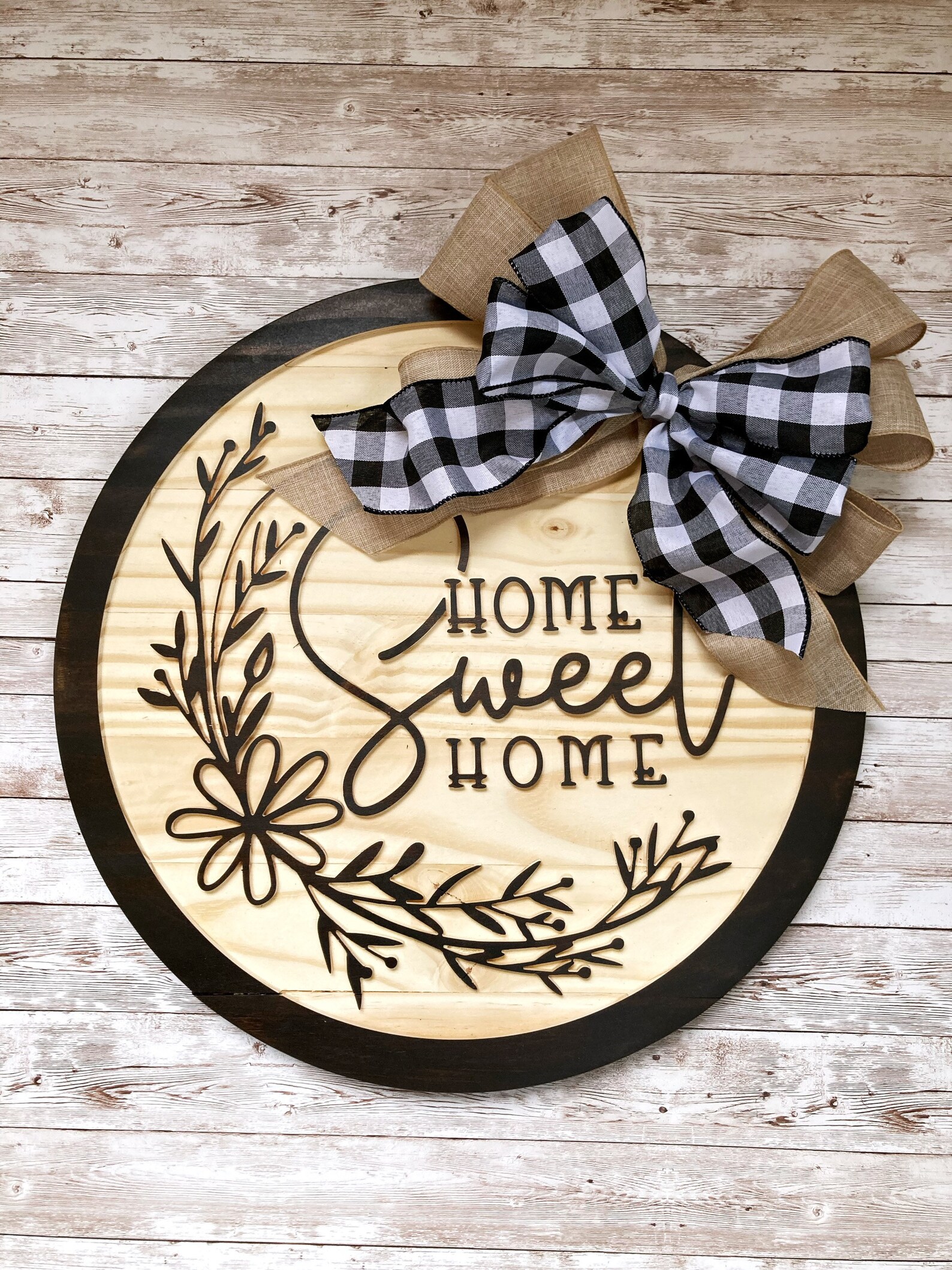 Carved Wood Sign Front Porch Decor 3D Round Home Sweet Home - Etsy