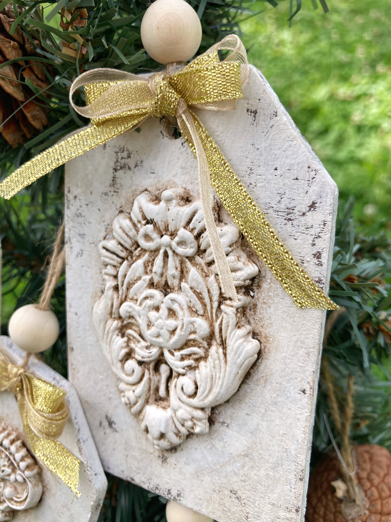 Set of 4 French Country Christmas Ornaments, Cottage Decor, Handmade ...