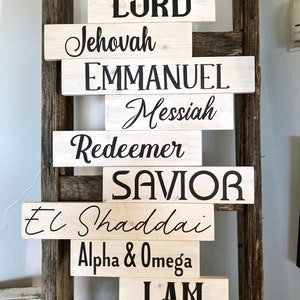 Names of God Asymmetrical Wood Sign, Religious Wall Art for Pastors ...