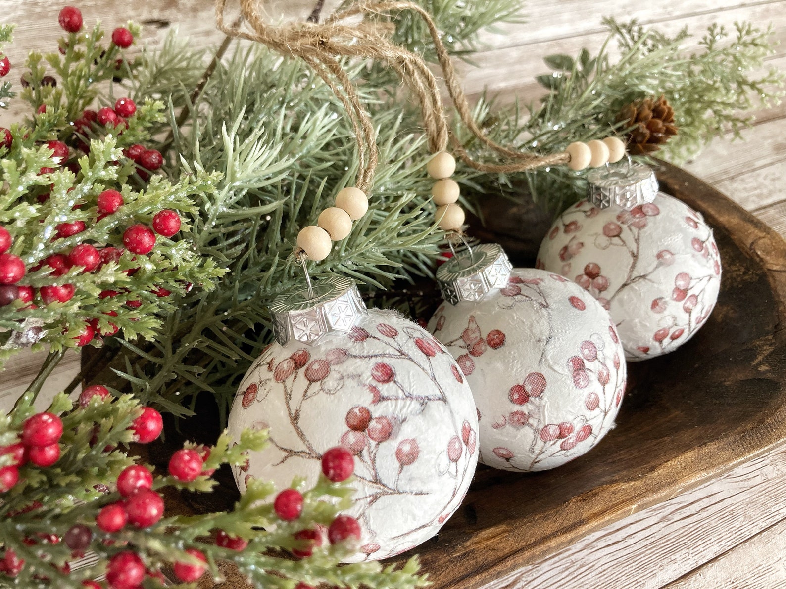 Sets of Winter Berry Handmade Christmas Ornaments White & Red - Etsy