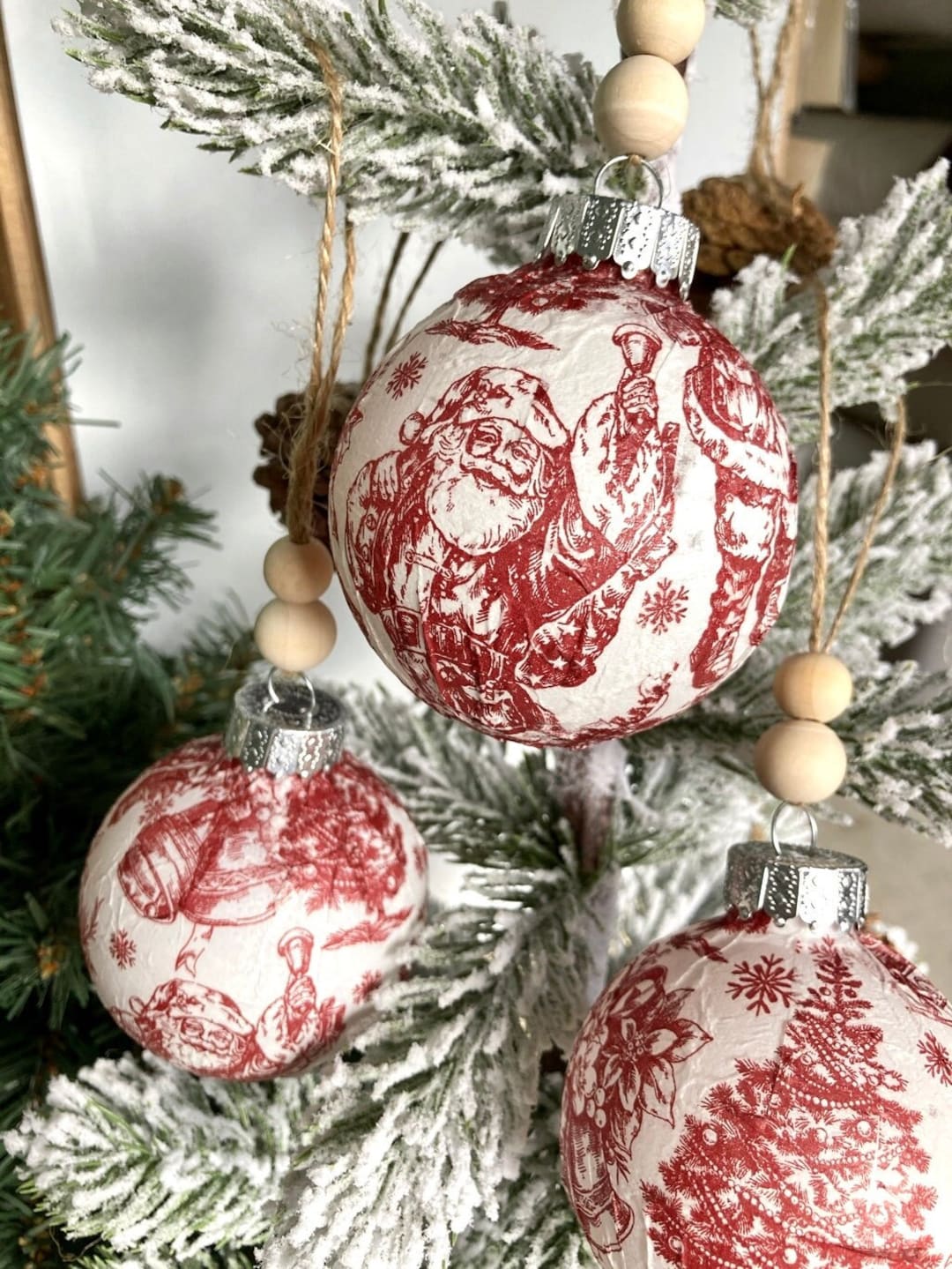Sets of St Nick Toile Christmas Ornaments, Saint Nicholas Decoupage ...