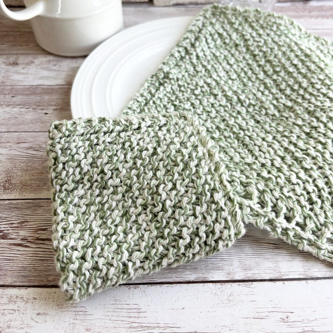 Cotton Knitted Dishcloths, Green Hand Knit Kitchen Dish Cloths, Hand ...