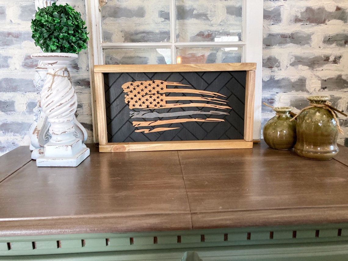 Medium Thin Blue Line Wood Flag for Police Support Tattered - Etsy