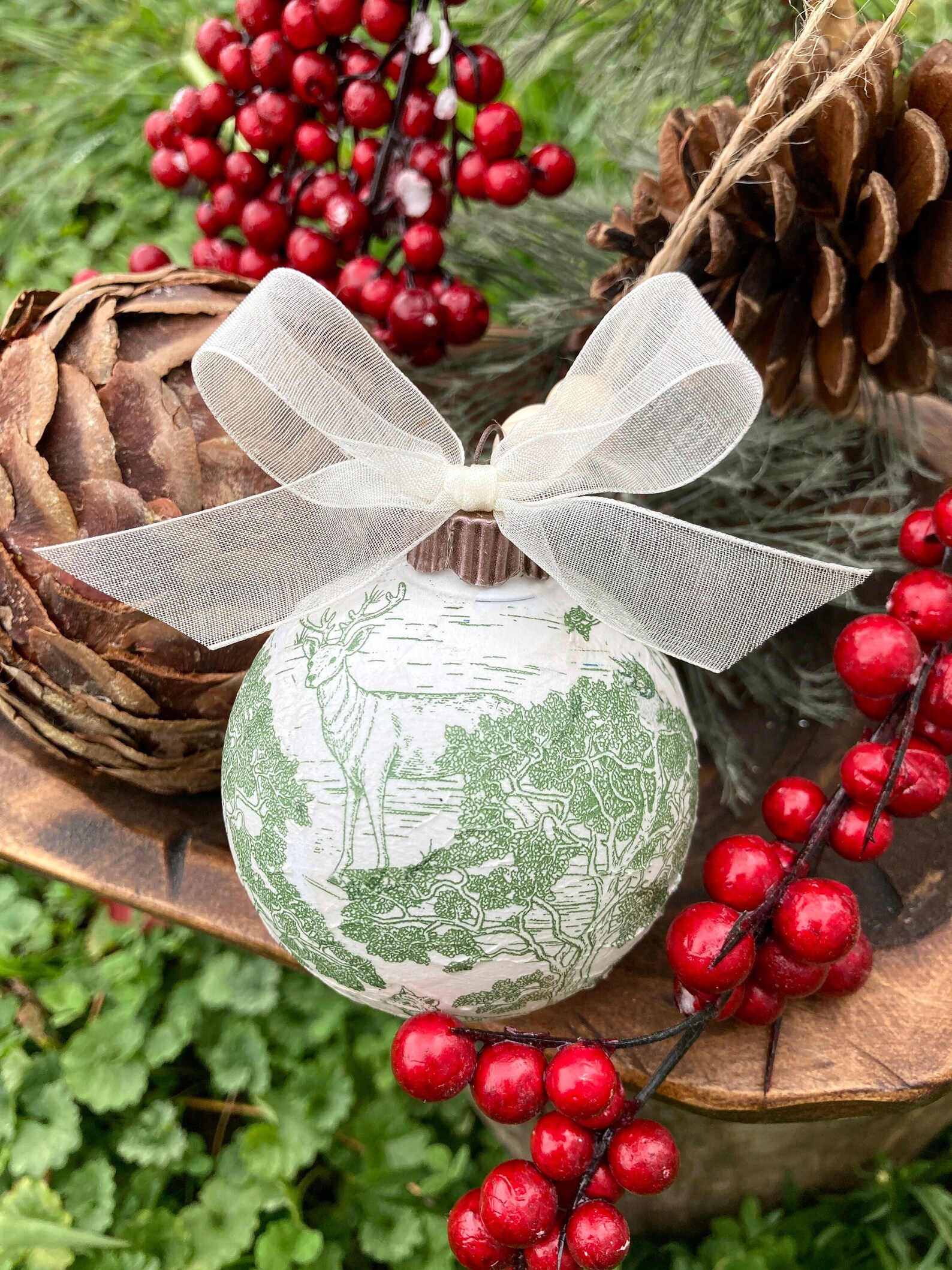 Sets of Toile Christmas Ornaments, French Country Decoupage Ornament ...