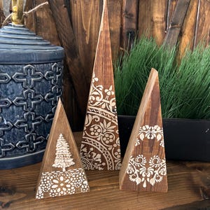 Bundle of 3 Table Top Wooden Christmas Tree Decor, Handcrafted Wood ...
