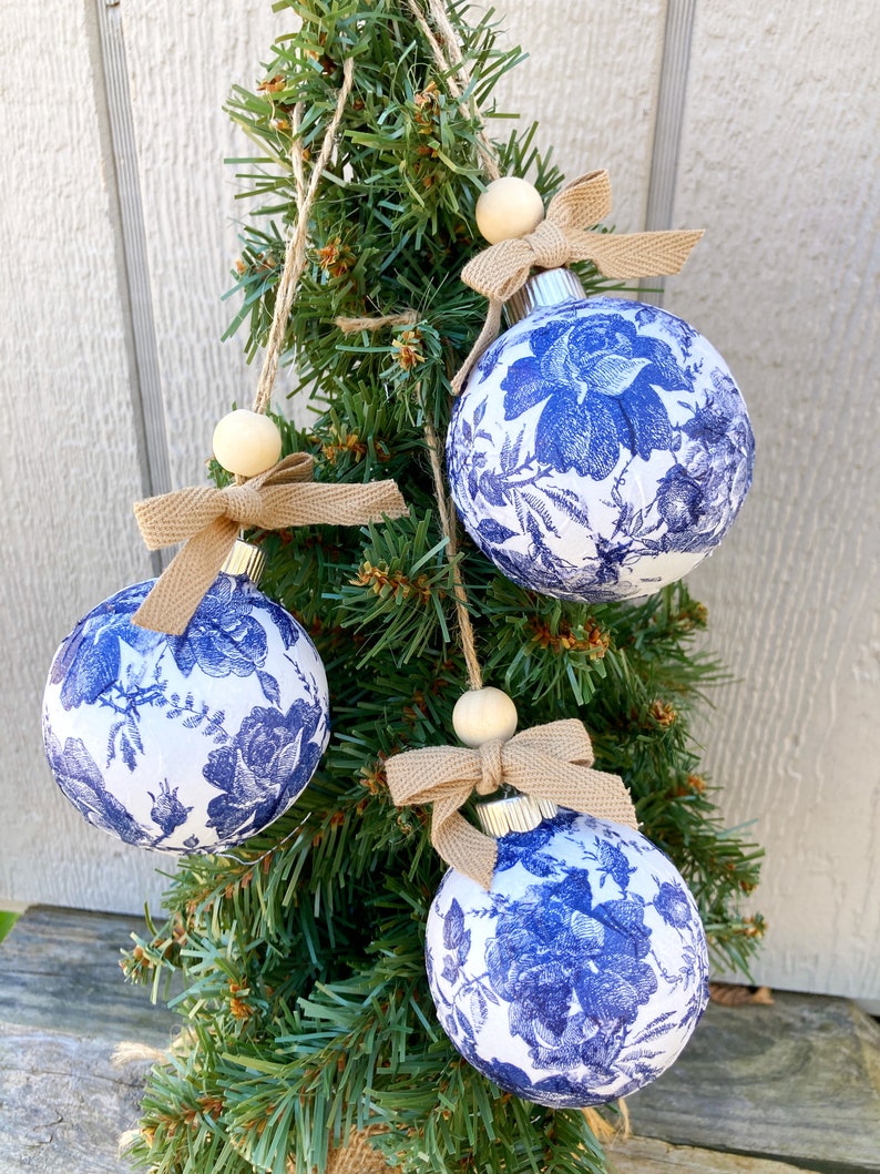 Sets of Victorian Christmas Ornaments Handmade Blue & White - Etsy