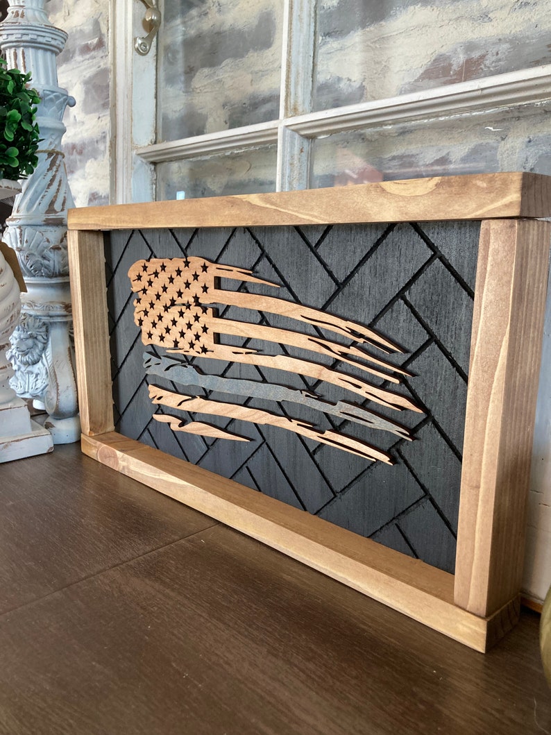 Medium Thin Blue Line Wood Flag for Police Support Tattered - Etsy