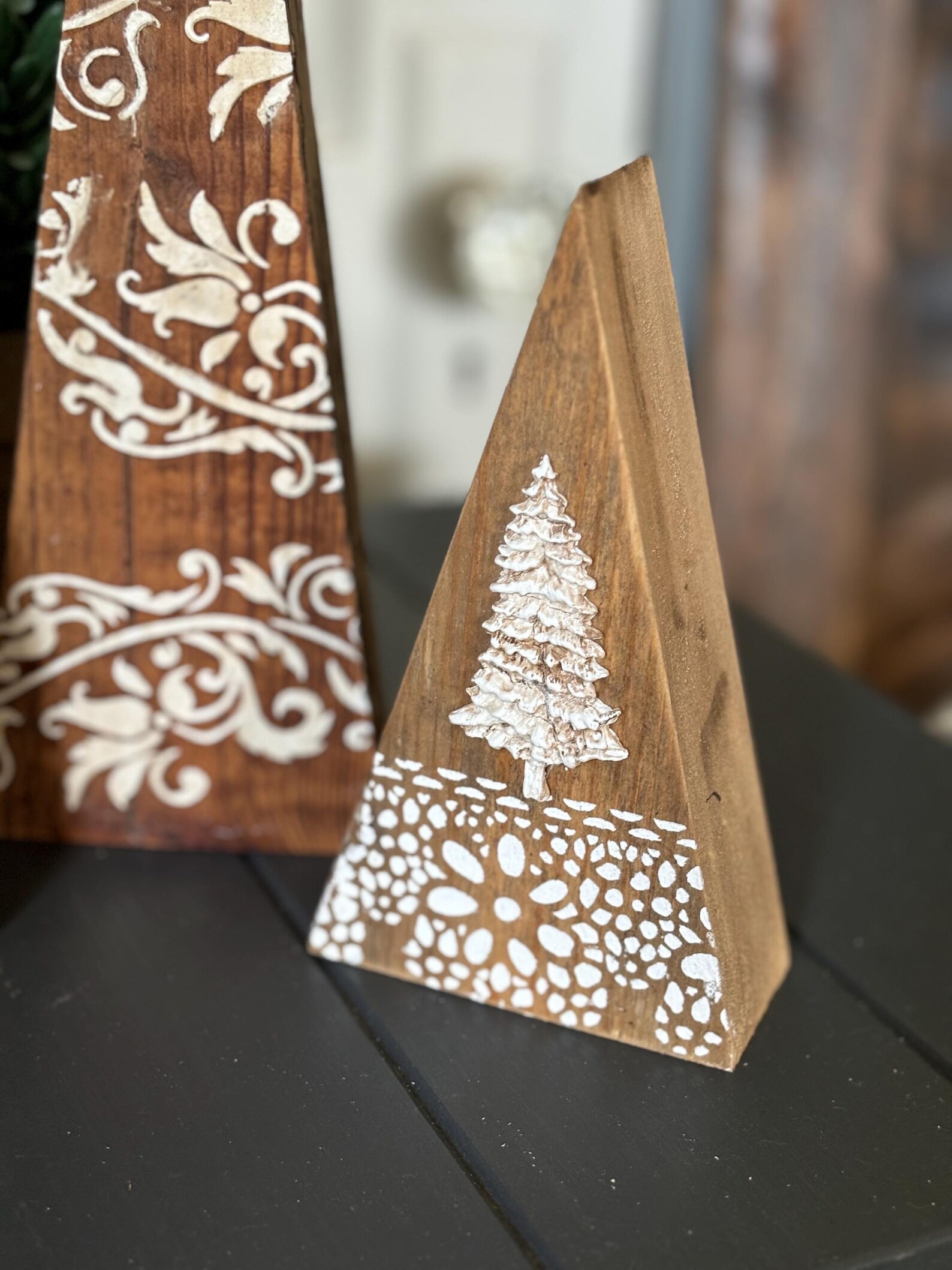 Set of 3 Table Top Wooden Christmas Tree Decor, Handcrafted Wood Trees ...